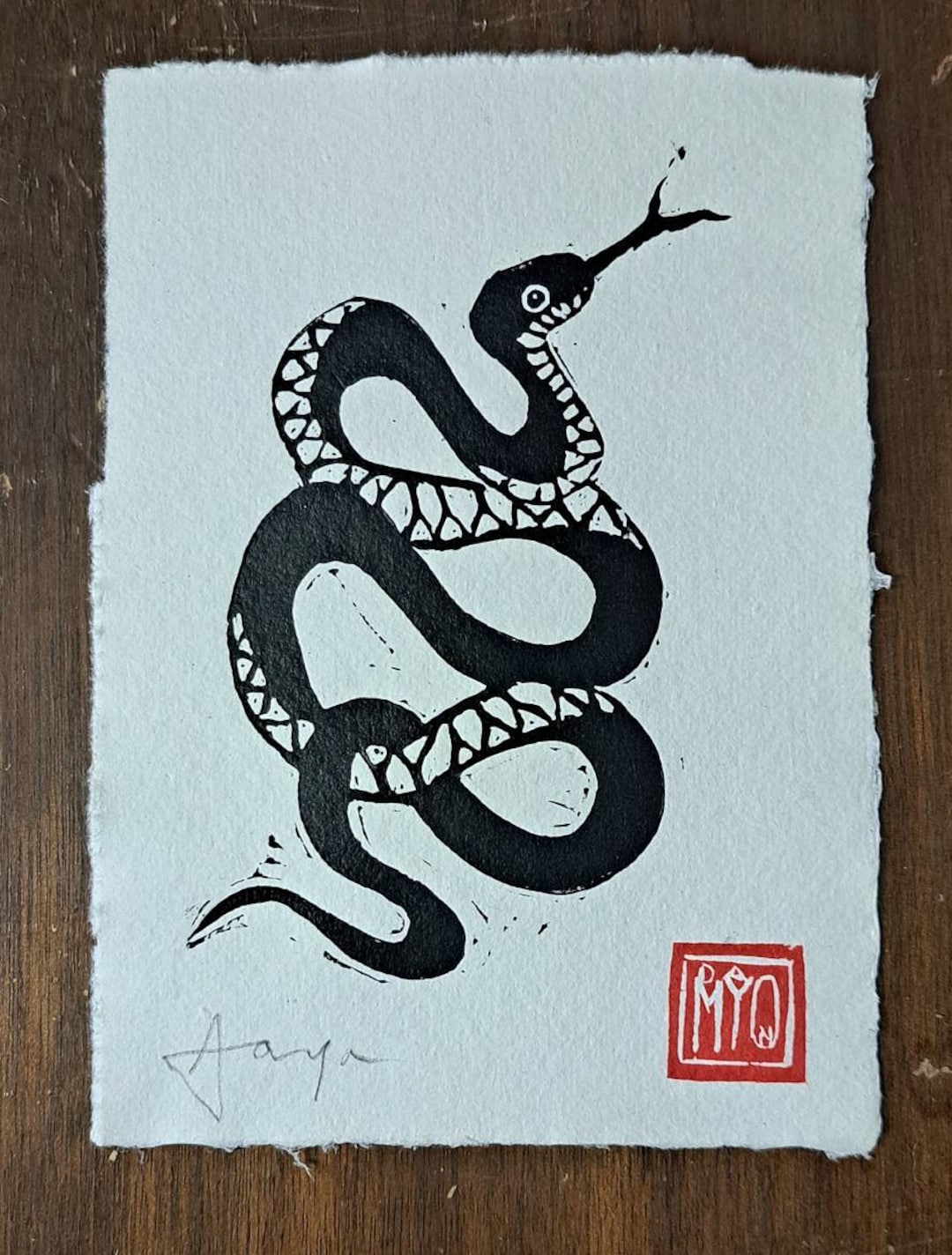 Fenny Snake. Original Linocut Print 4 1/4" X 6" (A6) - Etsy