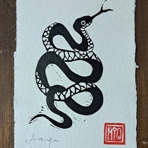 Fenny Snake. Original Linocut Print 4 1/4" X 6" (A6) - Etsy