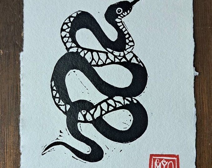 Fenny Snake. Original Linocut Print 4 1/4" X 6" (A6) - Etsy
