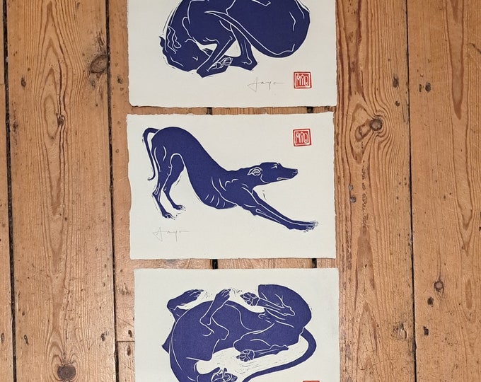 Set of My Three 'landscape' Hand Made Longdog Linocut Prints. Each A4 ...