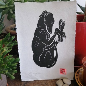 Set of 6 Beautiful, Handmade Longdog Linocut Prints (each A4 Size ...