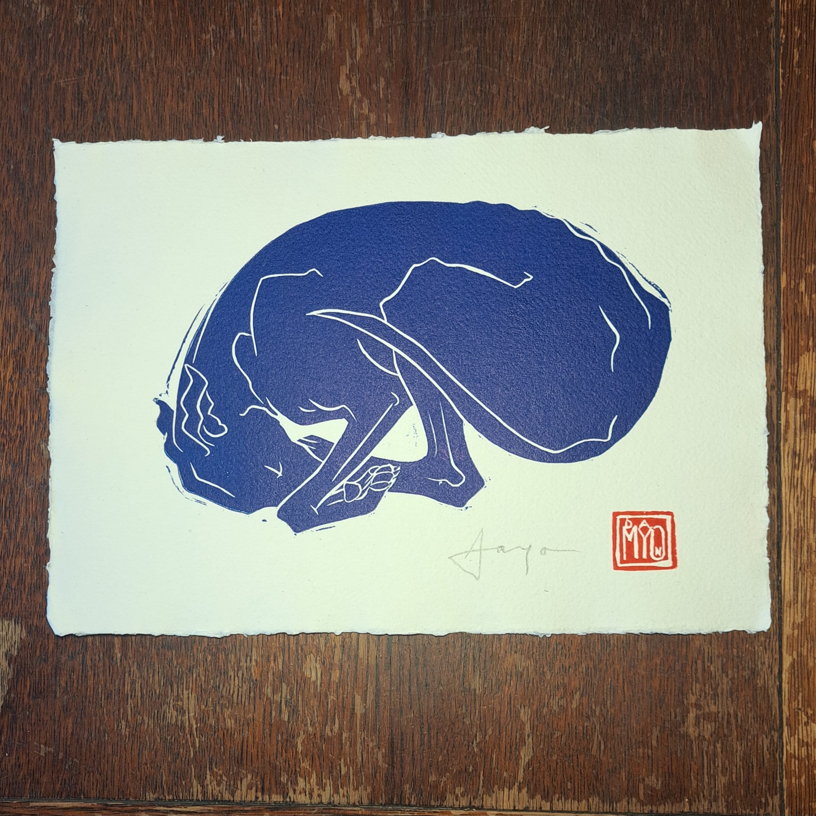 Gorgeous, Curled Up, Sleepy Whippet. Hand Printed Linocut. (A4 Size ...