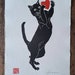 Snoozing Black Cat. Gorgeous Hand Printed Linocut of a Cat Dozing on a ...