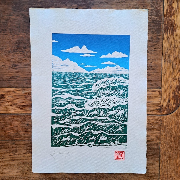 Original Sea Life Scenic Linocut Block Art Print - Etsy Canada