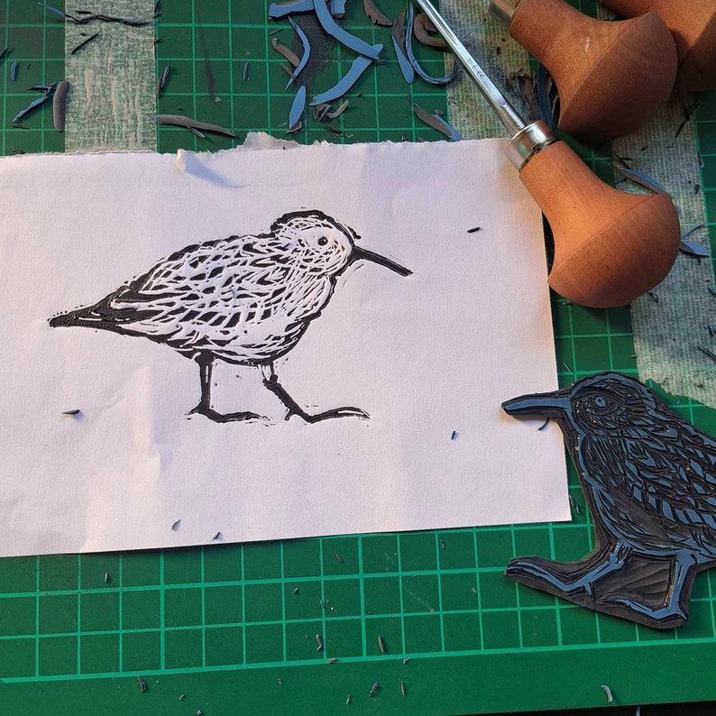 Little Dunlin. Handmade Linocut Print of Shoreline Bird. 4.25" X 6" (A6 ...
