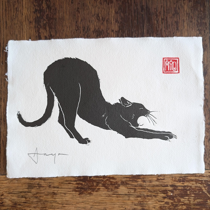Cat Lino Print - Etsy UK