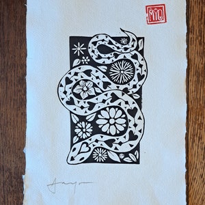 Meadow Snake. Hand-printed Linocut. Original Art. on Handmade A4 Paper ...