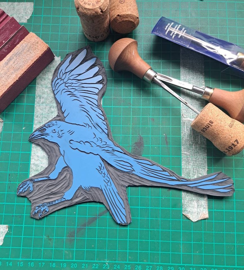Raven - Hand Printed Original Linocut A4 (8.3 X 11.7 Inches) for Lovers ...