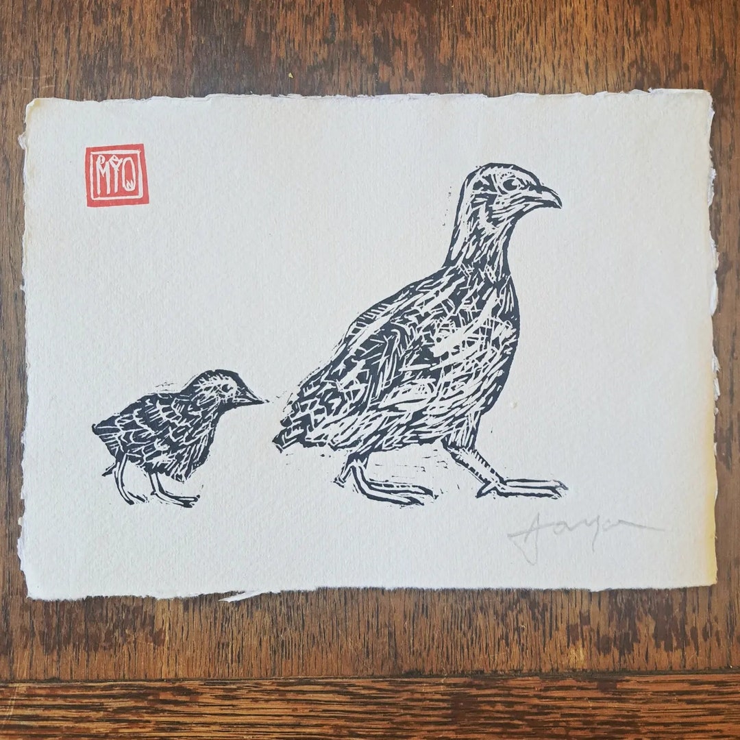 Quail & Co. Handmade Linocut Print of Farmyard Bird. 6" X 8.3" (A5) - Etsy