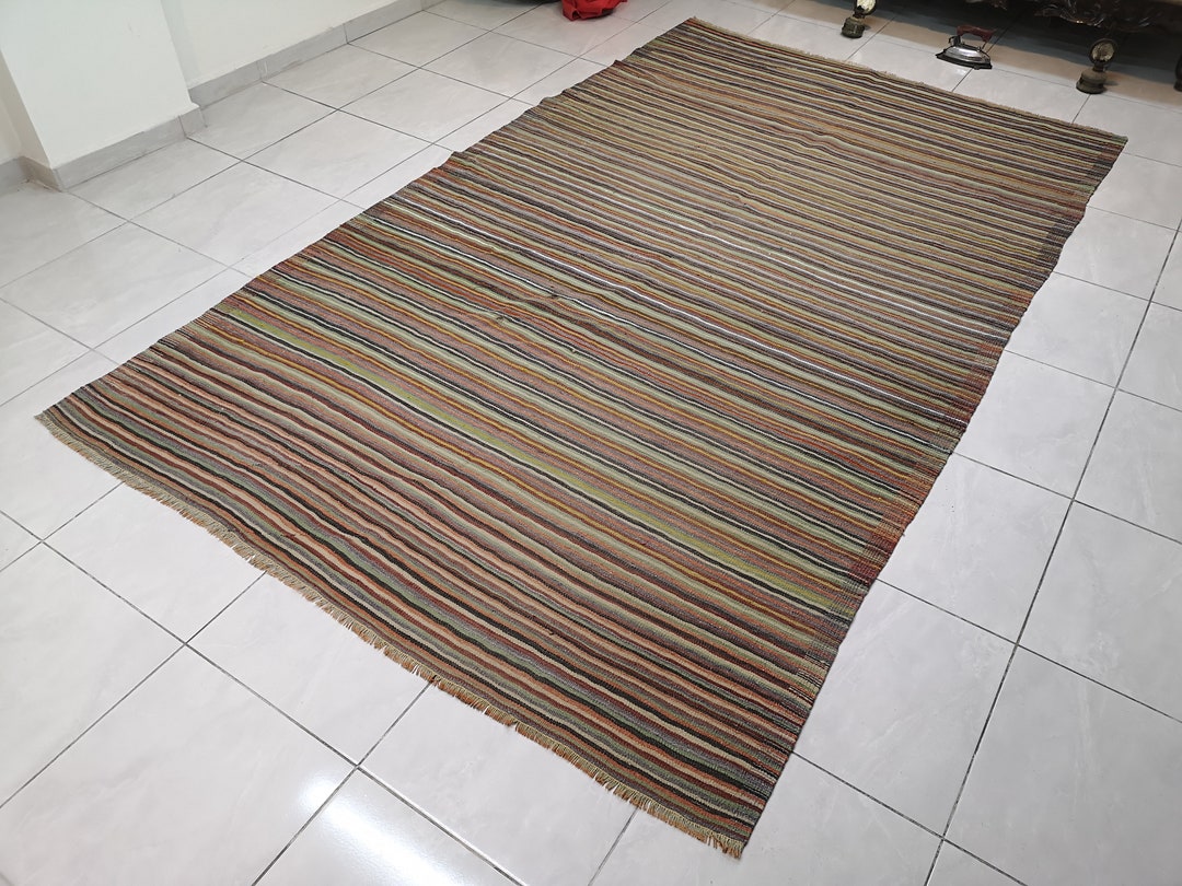 6.1 X 10.1 Ft Turkish Striped Kilim Rug Colorful Kilim Area Rug Green ...