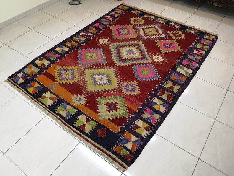 Alfombra Kilim turca roja, decoración vintage (1,7 x 2,3 m) - Etsy España