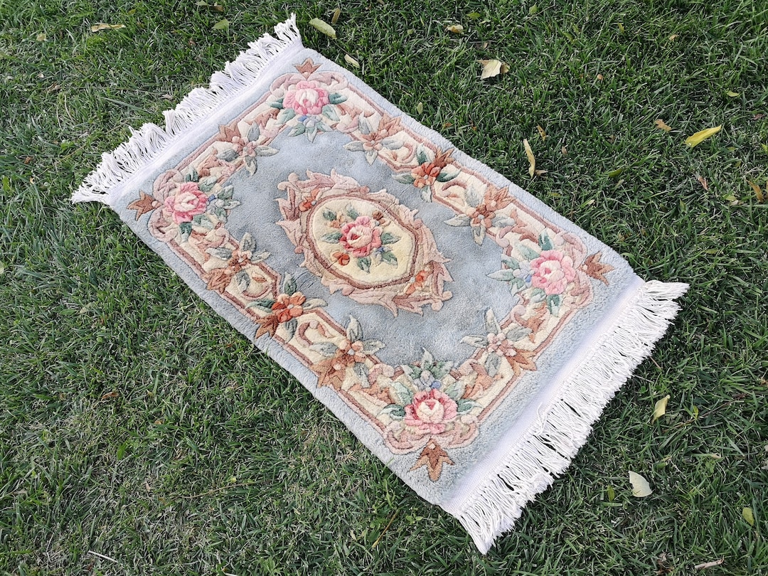 2 X 3.3 Ft Blue Floral Bathroom Rug 2x3 Small Turkish Bath Mat Rug 2x3 ...