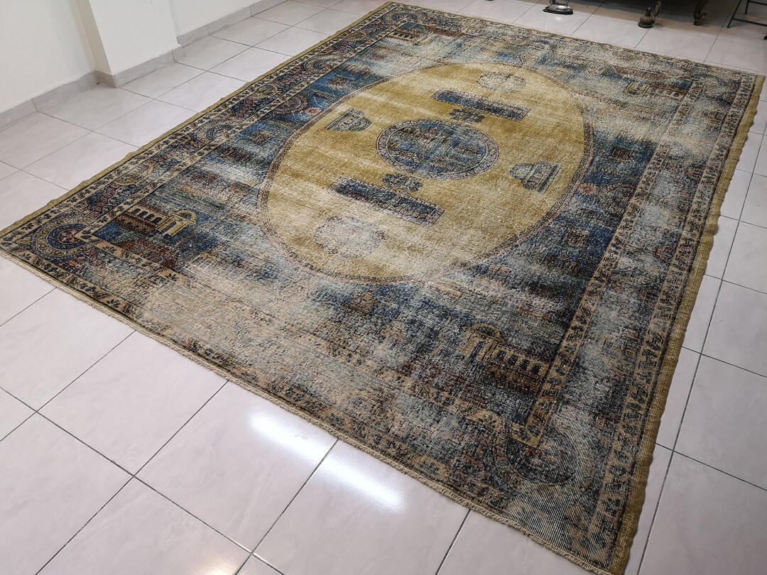 Yellow and Blue Turkish Rug 8.9 X 11.7 Ft Oversized Turkish Rug Yellow ...