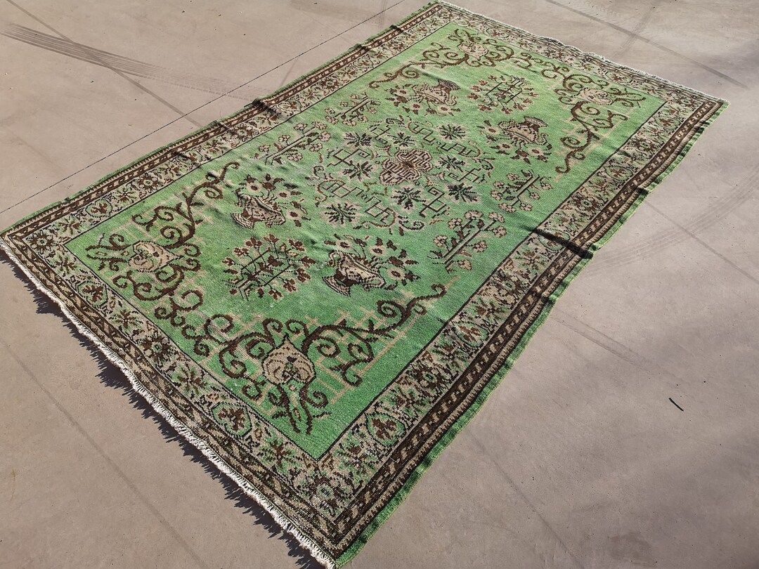 5.3 X 8.4 Ft Green Vintage Rug Turkish Wool Rug Handmade Rug for Living ...