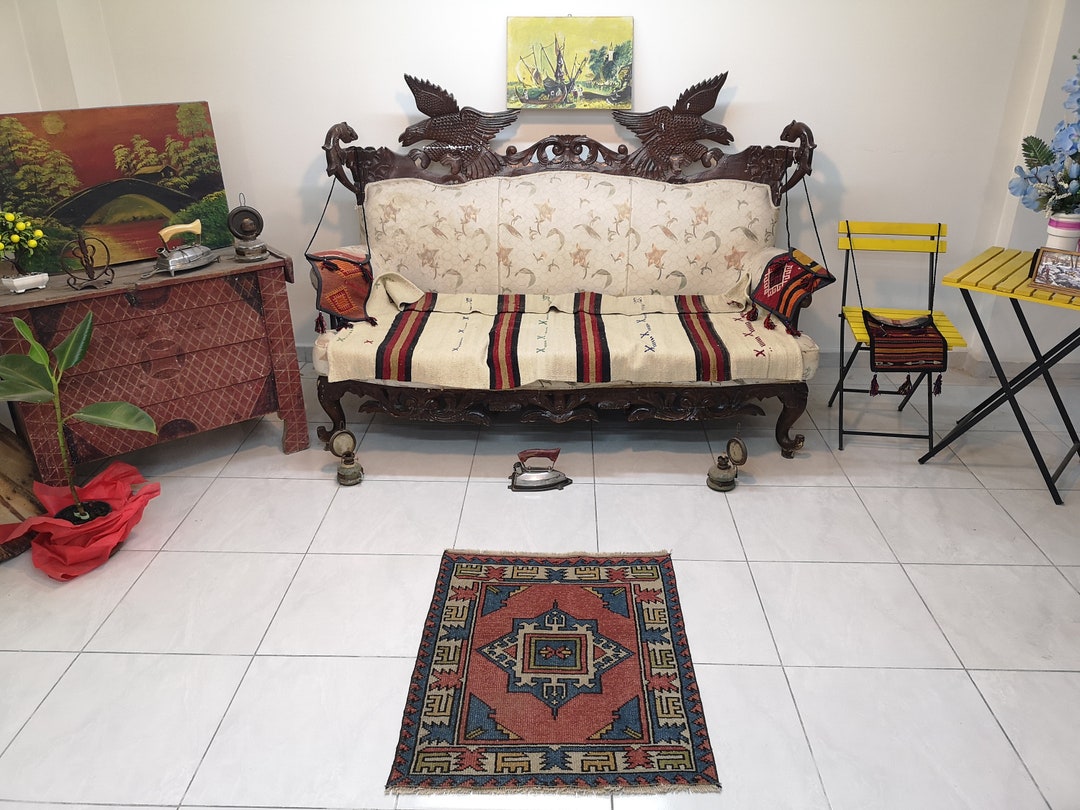 Small Orange Rug 2.3 X 2.8 Ft Turkish Door Mat Rug Orange Bathroom Rug ...