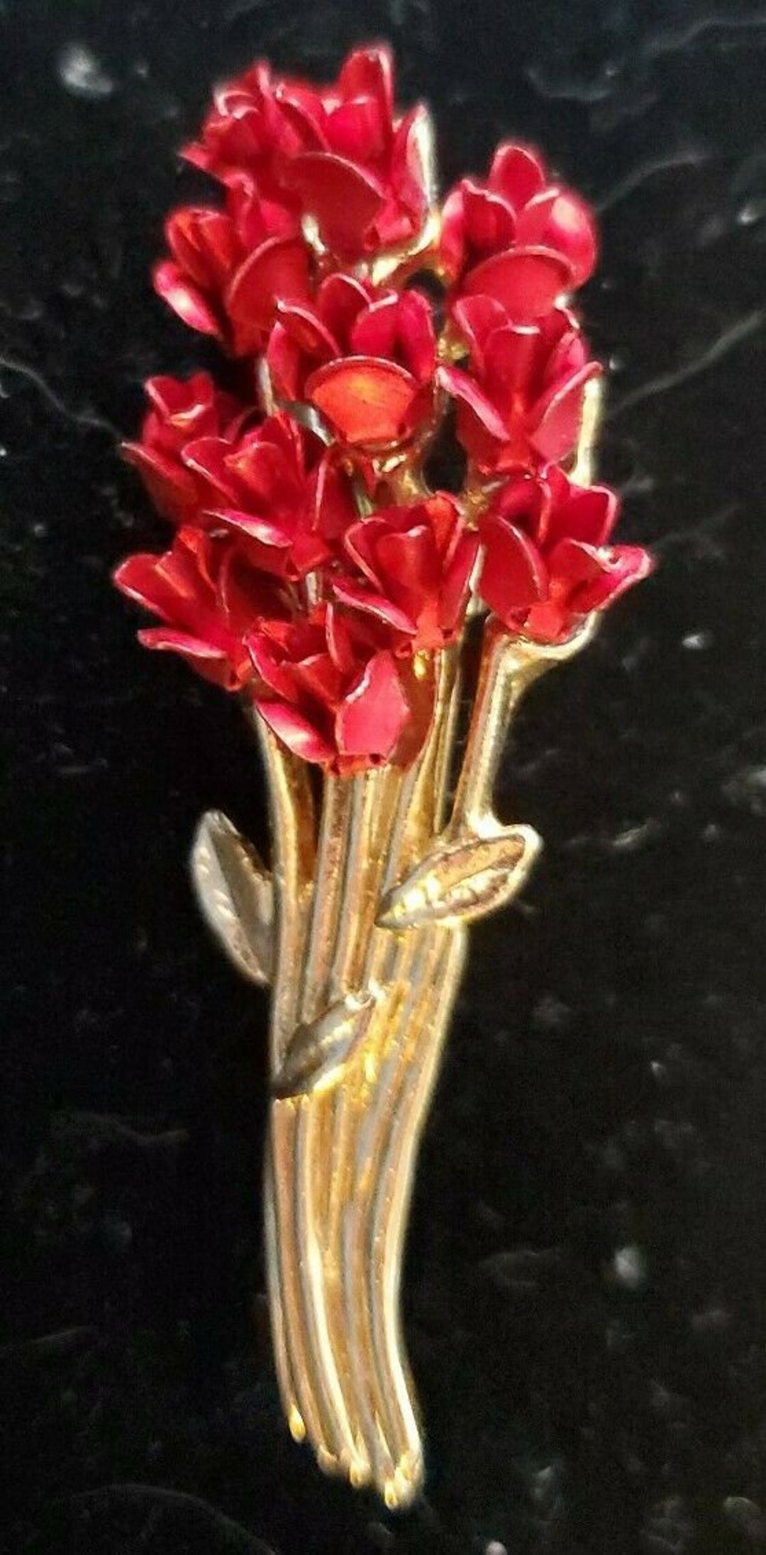 Vintage DM-97 Gold Tone Red Roses Flower Bouquet Enamel Brooch/pin Pn5 ...