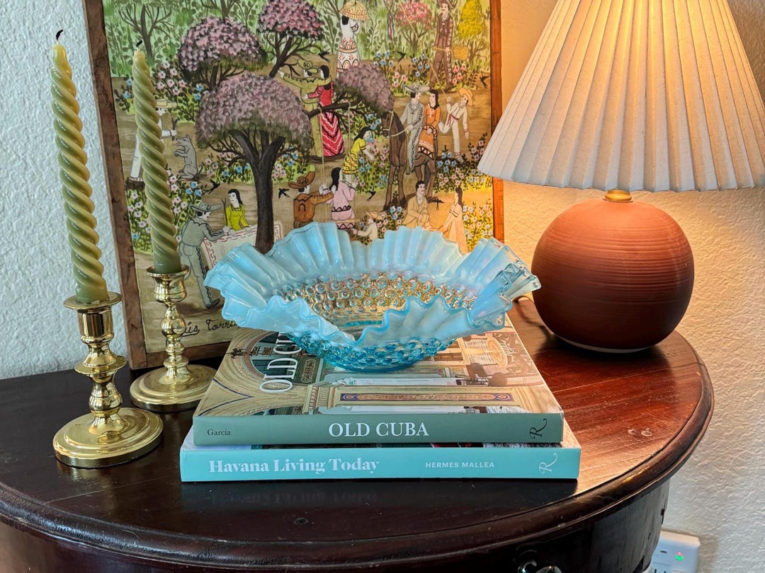 Blue Opalescent Fenton Ruffle and Hobnail Bowl - Etsy