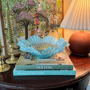 Blue Opalescent Fenton Ruffle and Hobnail Bowl - Etsy