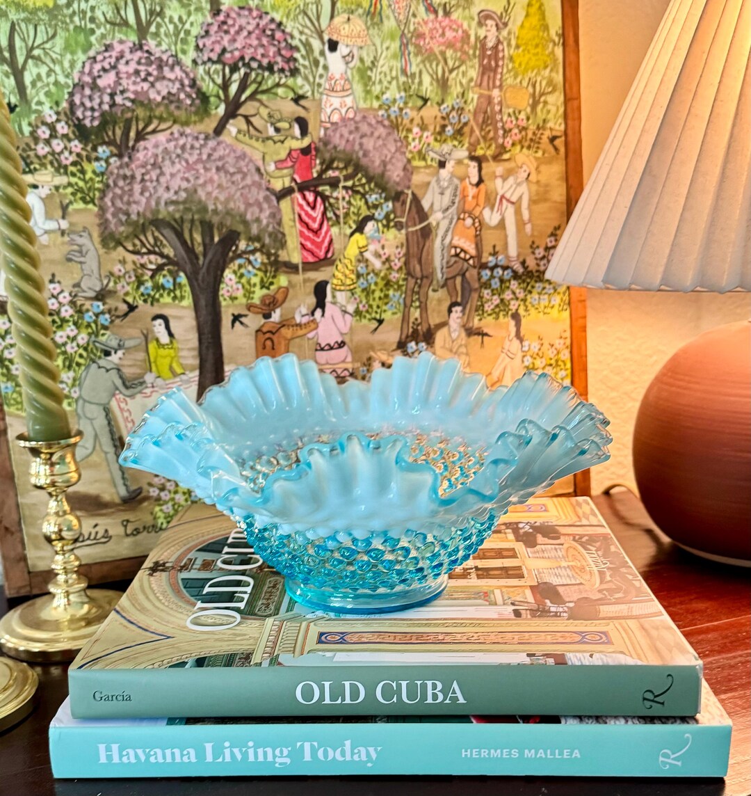 Blue Opalescent Fenton Ruffle Bowl - Etsy