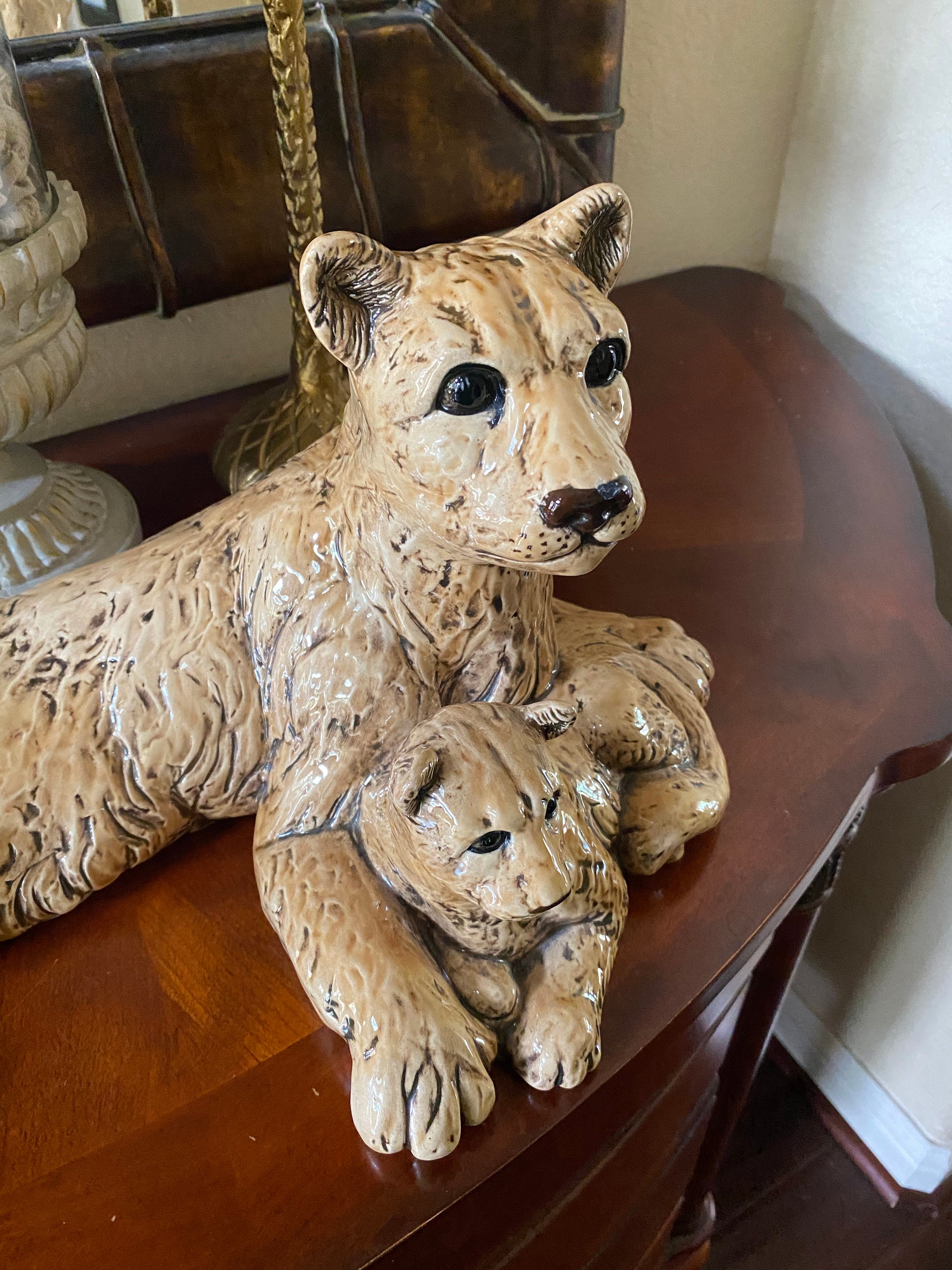 Mid Century Lioness and Cub Statue/figurine - Etsy