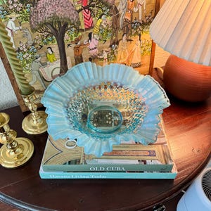 Blue Opalescent Fenton Ruffle and Hobnail Bowl - Etsy