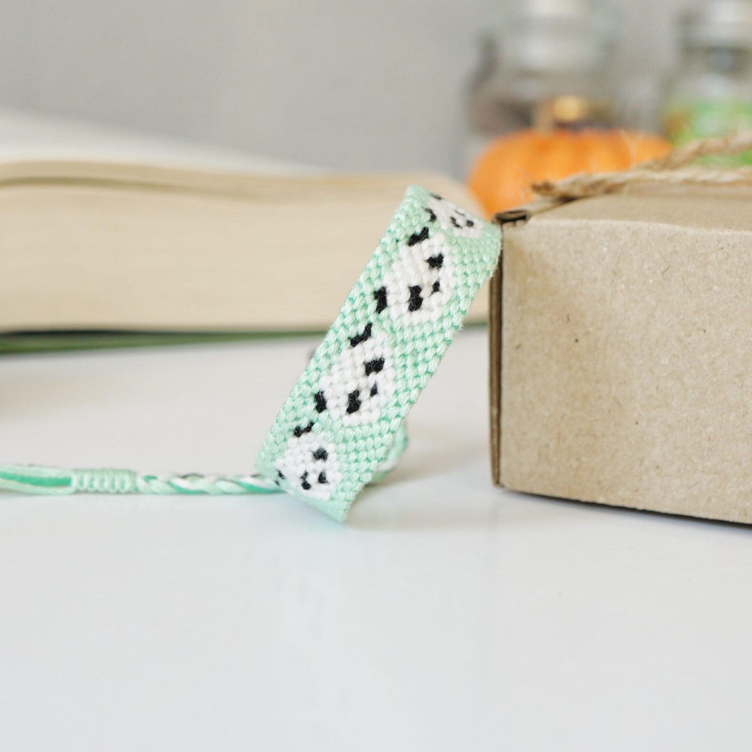 Handwoven Panda Bracelet, Cute Green & White Friendship Bracelet, Woven ...