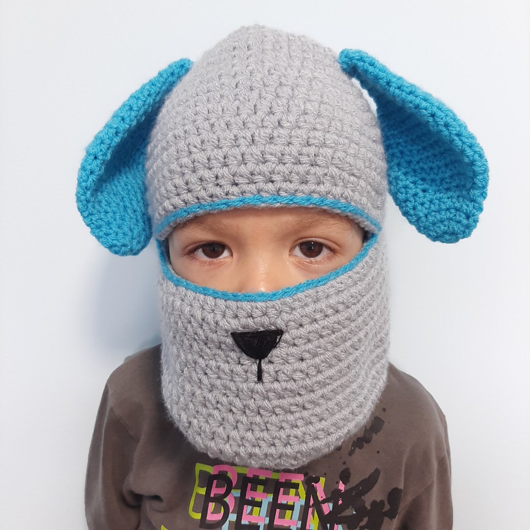 Animal Hat Dog Mask Gift for Child Knitted Dog Balaclava With Ears ...