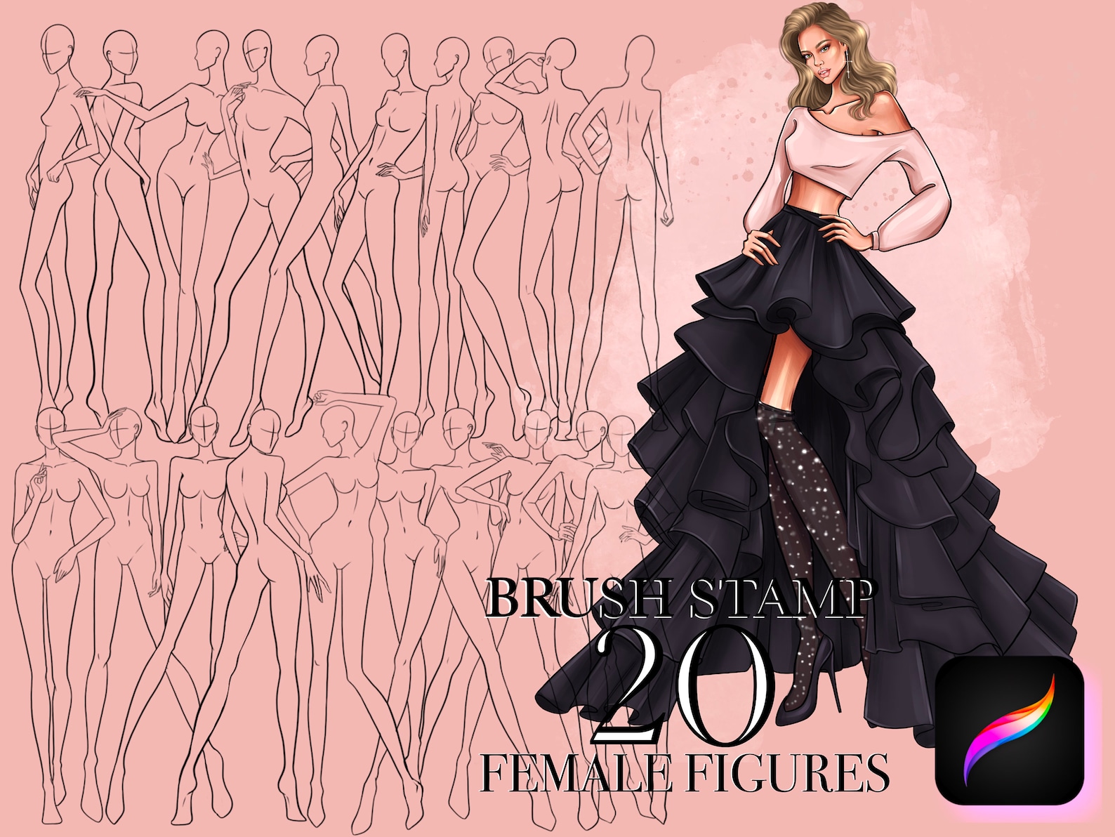Procreate Figure Stamps, High Fashion Girl Procreate Stamps, Procreate ...