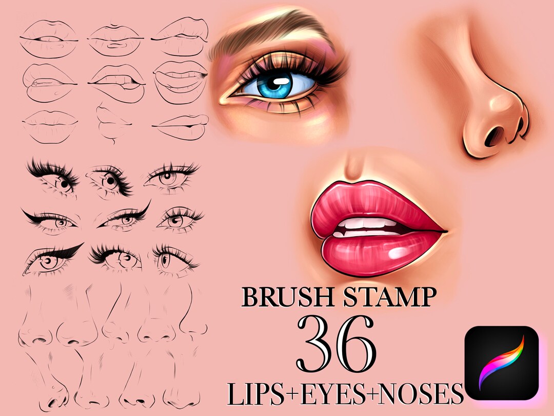 Procreate Lips Brushes, Nose Lips Eyes Procreate Stamps, Procreate ...