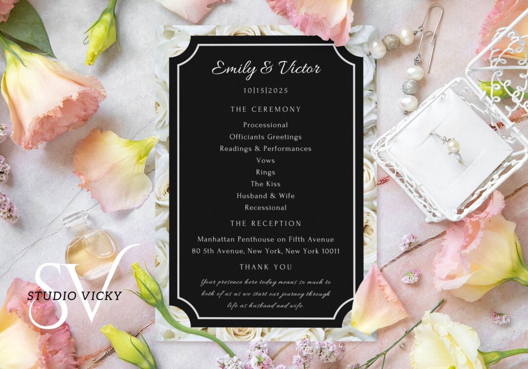 Gothic White Wedding Program Template, 5x7 Wedding Program, 4x9 Wedding ...