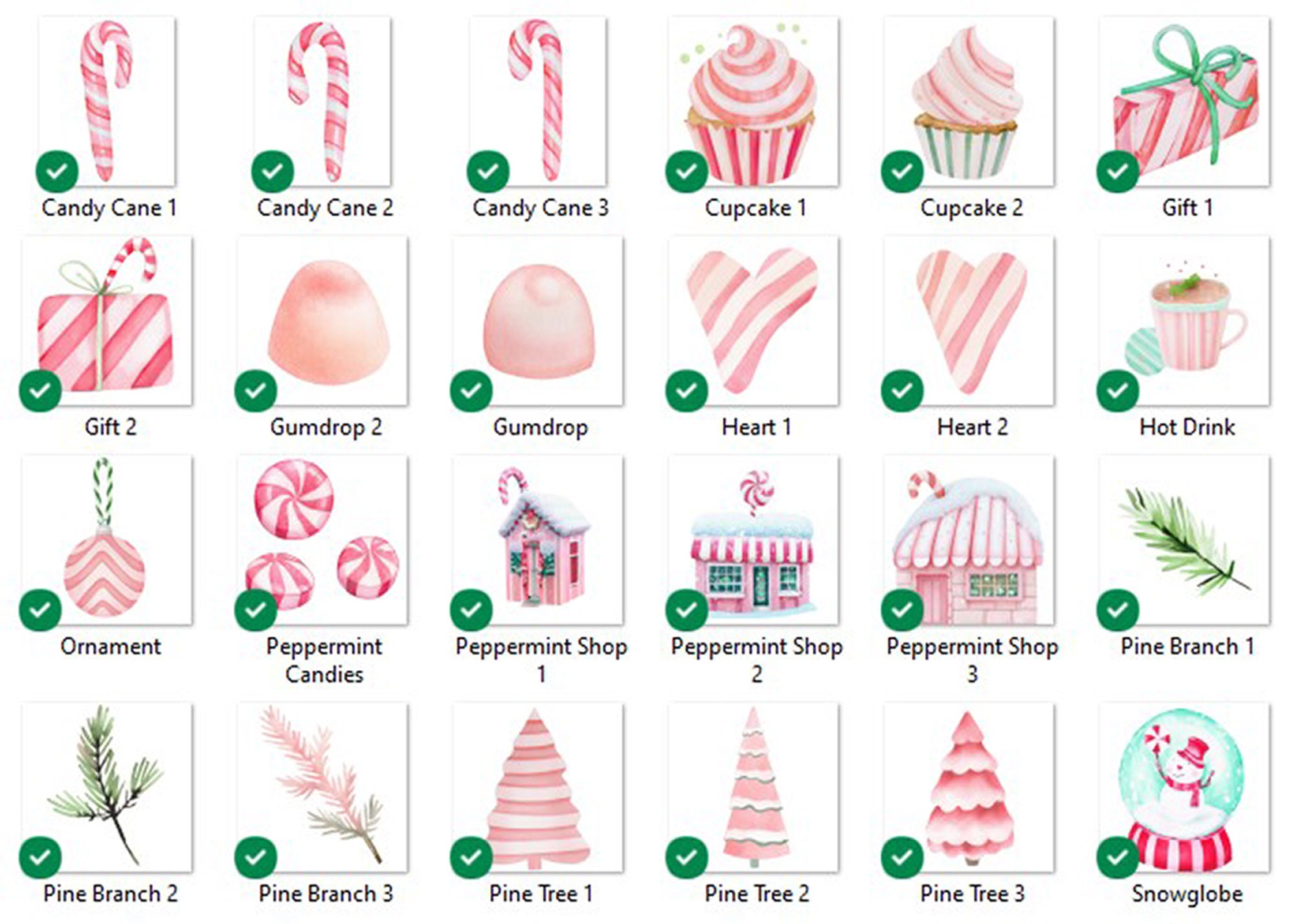 Peppermint Dreams Watercolor Clipart: Christmas Candy Canes, Pink ...