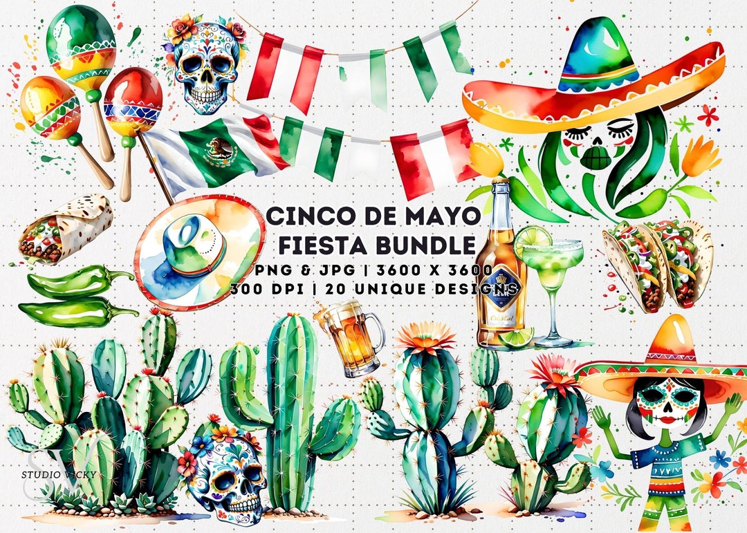 Cinco De Mayo Clipart: Mexican Fiesta Graphics (PNG & JPG) - Etsy