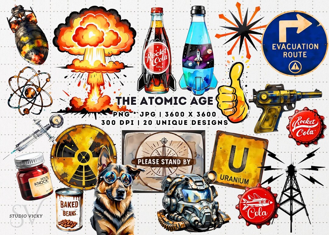 Atomic Age Clipart, Nuclear Fallout PNG Art, 50s Clip Art, Rocket Cola ...