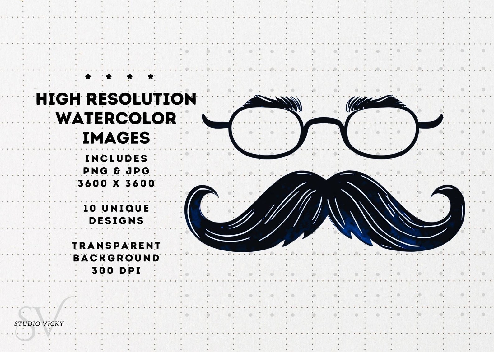 Watercolor Glorious Moustache Clipart, Watercolor Mustache Clipart ...