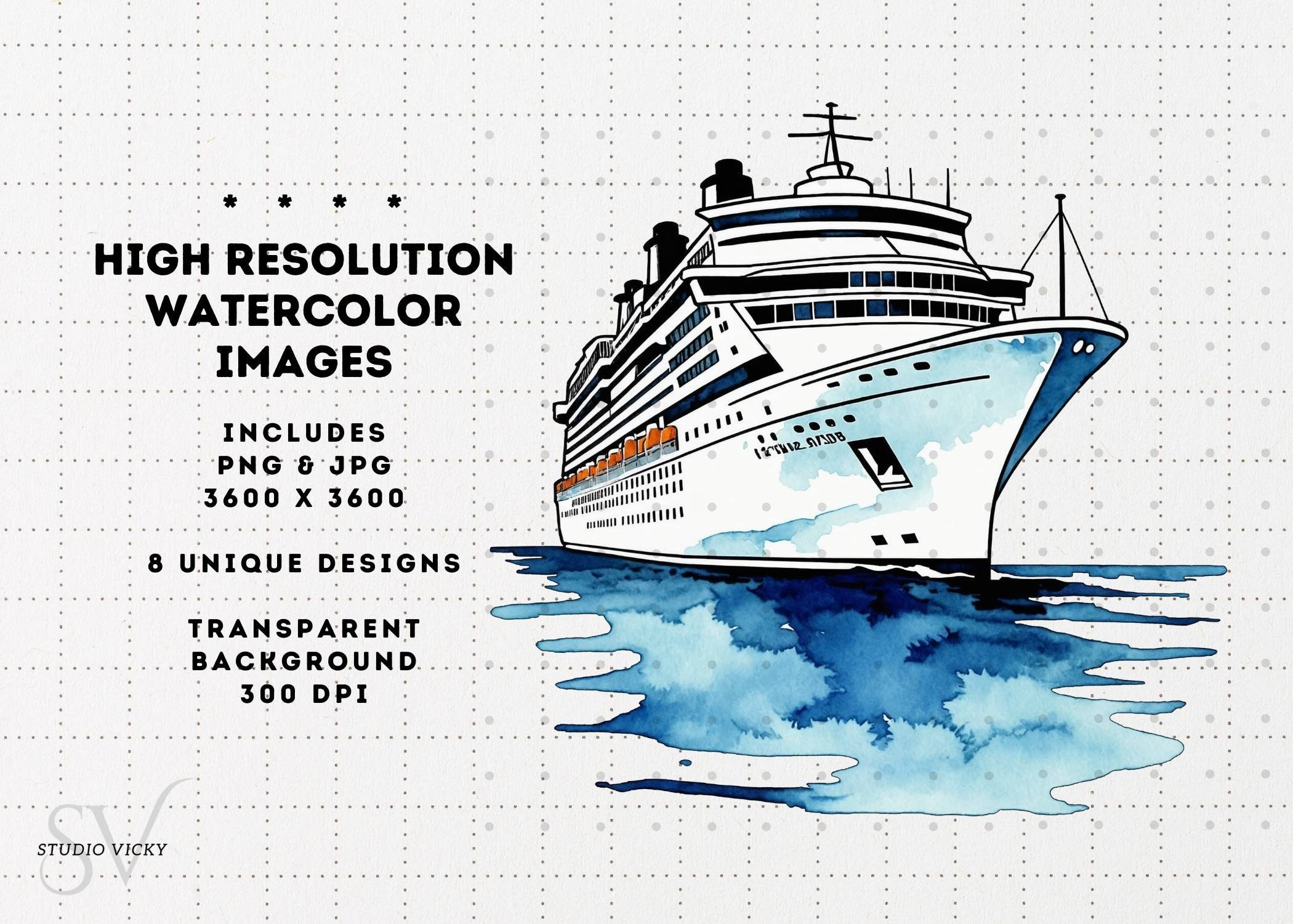 Watercolor Cruise Ship Clipart, Cruise Ship PNG and JPG, Instant Download, Cruise Clipart, Ship ...