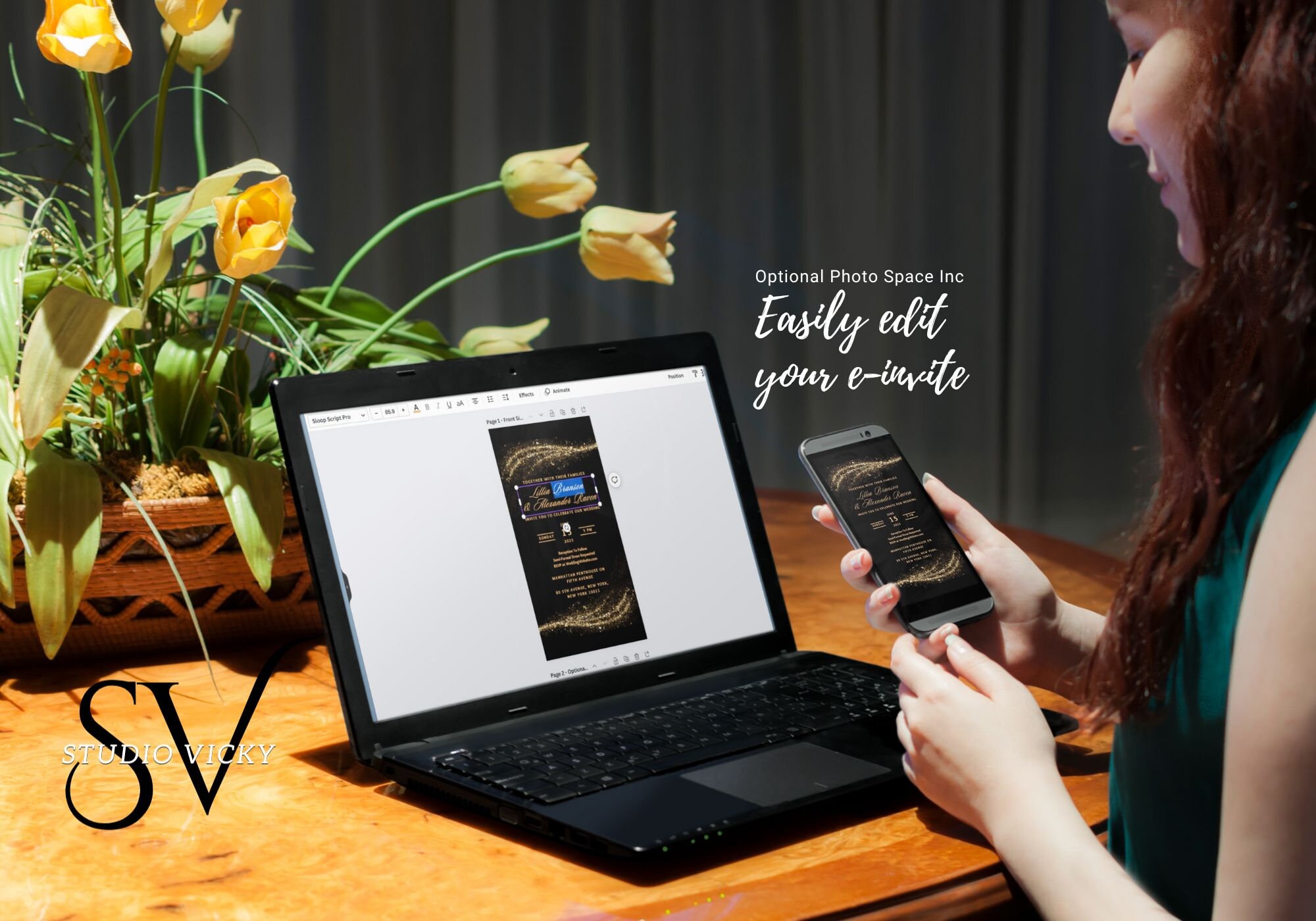 Black and Gold Glitter E Wedding Invitation, E Invite for Wedding ...