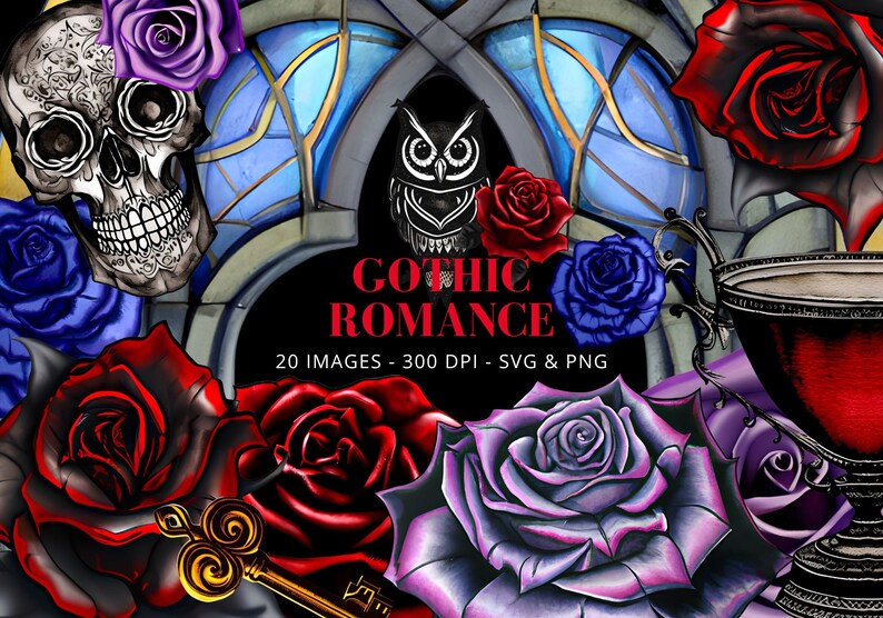 Gothic Romance Clipart Bundle: Skulls, Roses, Keys (SVG & PNG) - Etsy