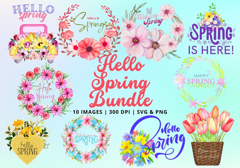 Hello Spring Clipart Bundle Welcome Spring PNG Hello Spring - Etsy