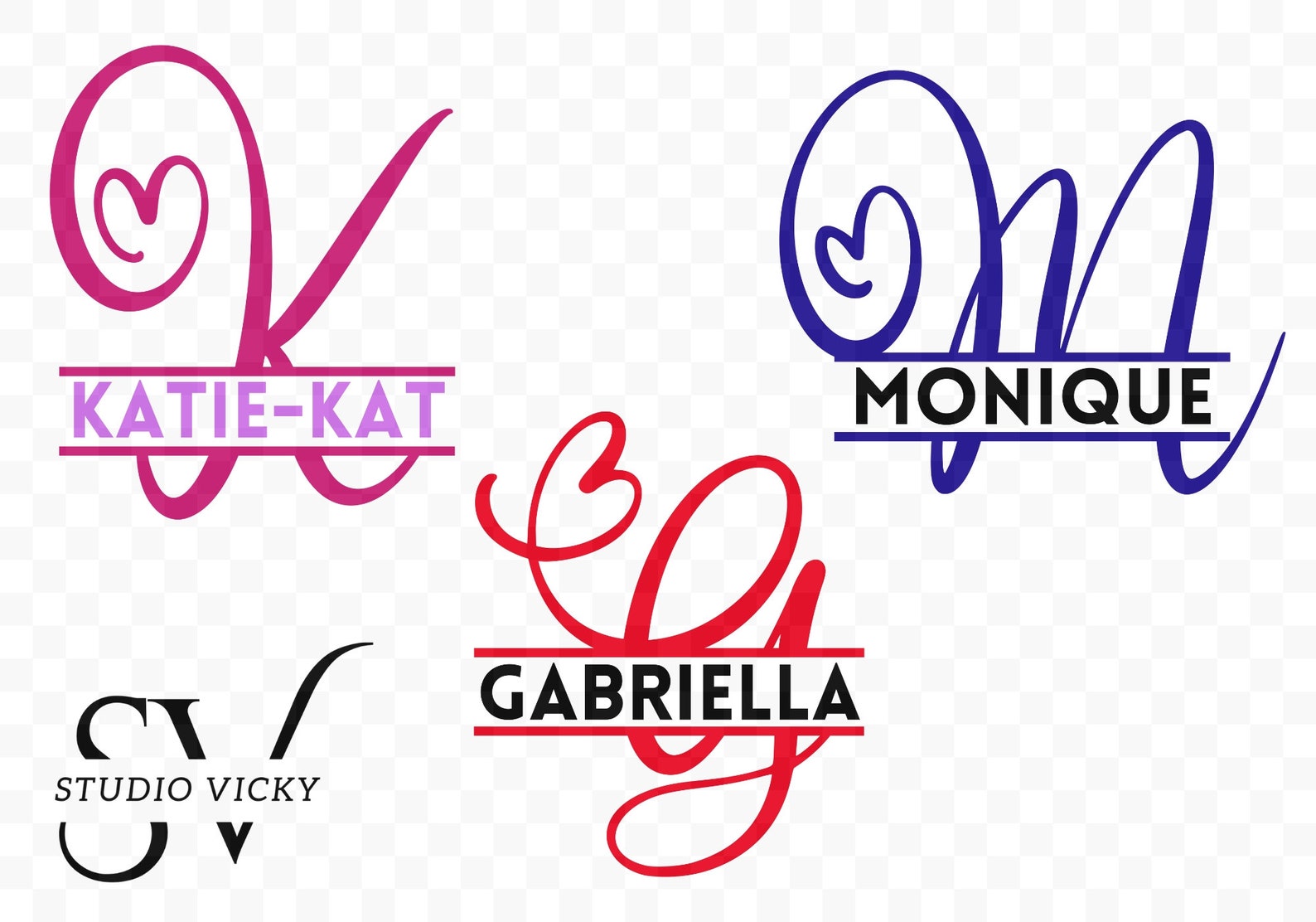 Hearts Split Monogram Alphabet SVG, PNG, JPG, Pdf, Split Letter ...