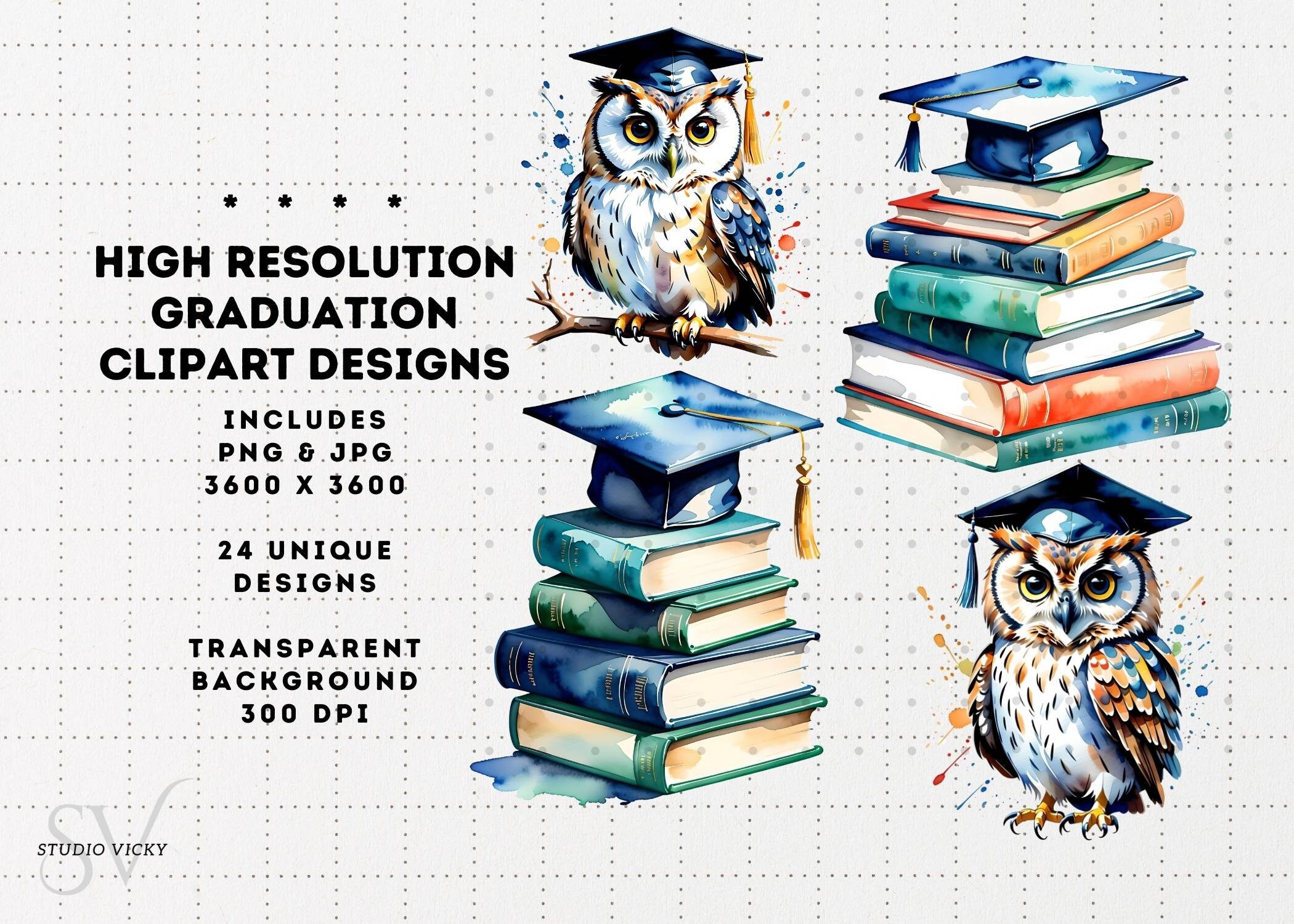 Graduation Clipart, Watercolor Graduation Clip Art, Grad Cap, Diploma ...