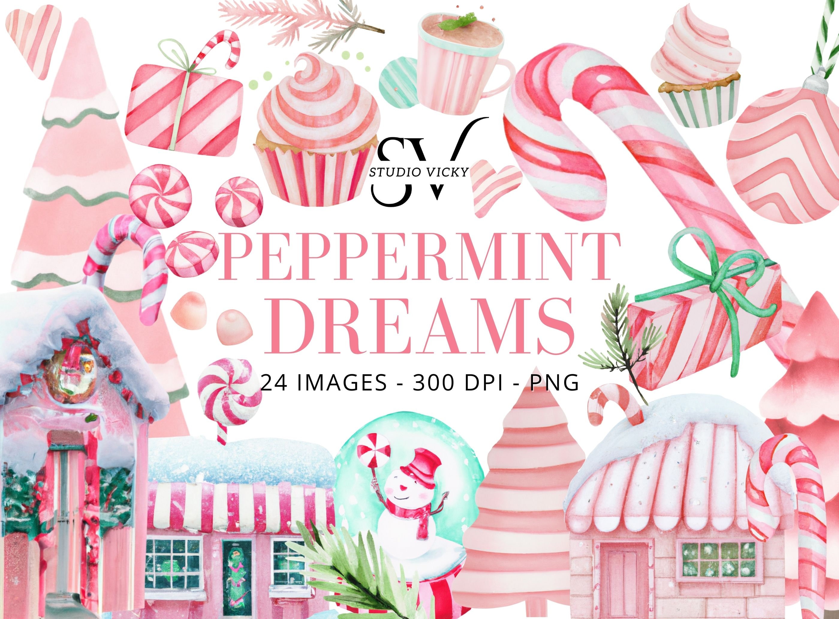Peppermint Dreams Watercolor Clipart, Instant Download, PNG Designs for ...