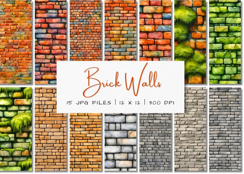 Brick Walls Digital Paper, Seamless Brick, Brick Wall Clipart, Instant ...