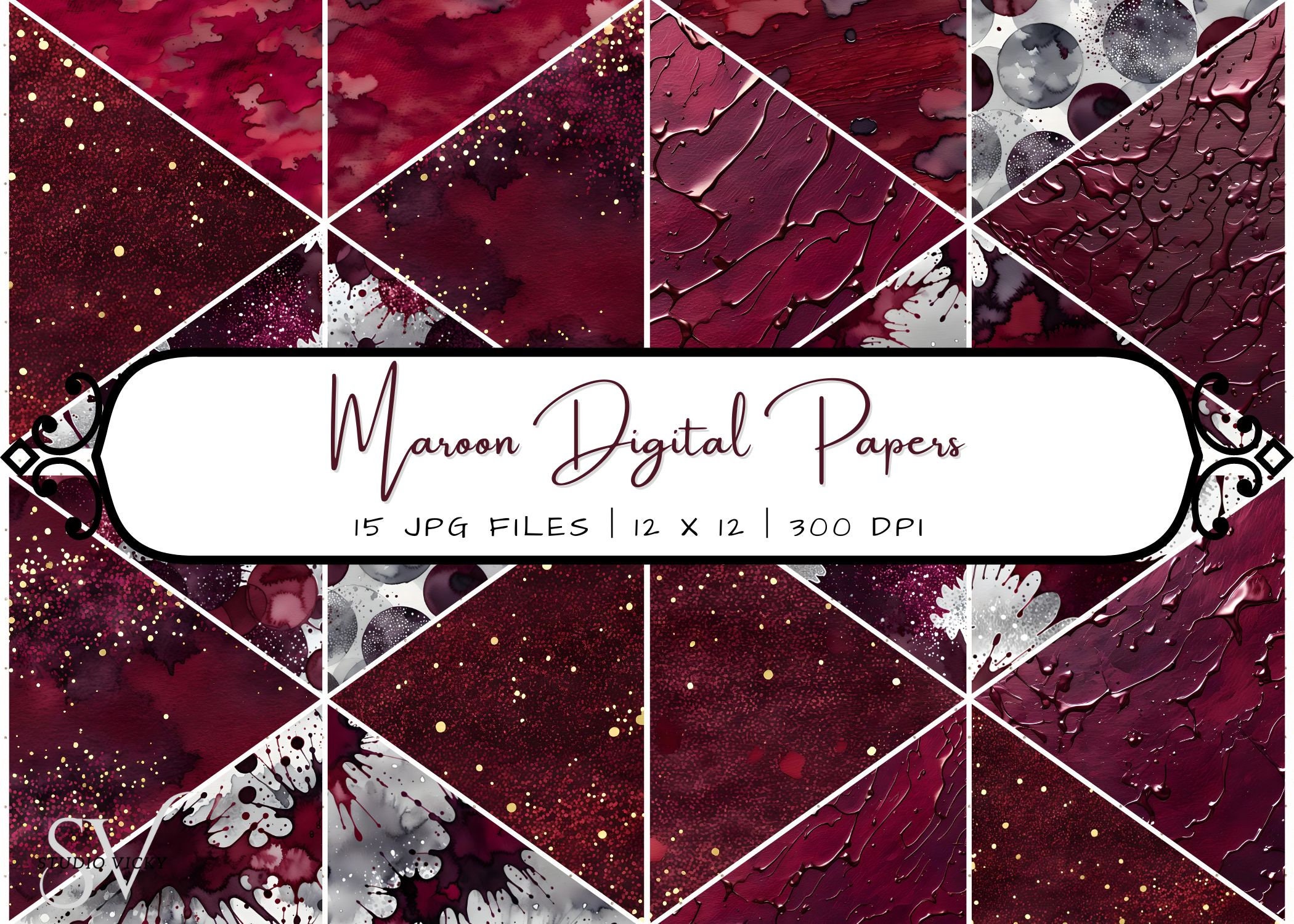 Maroon Digital Paper, Digital Watercolor Paper, Dot Digital Paper ...