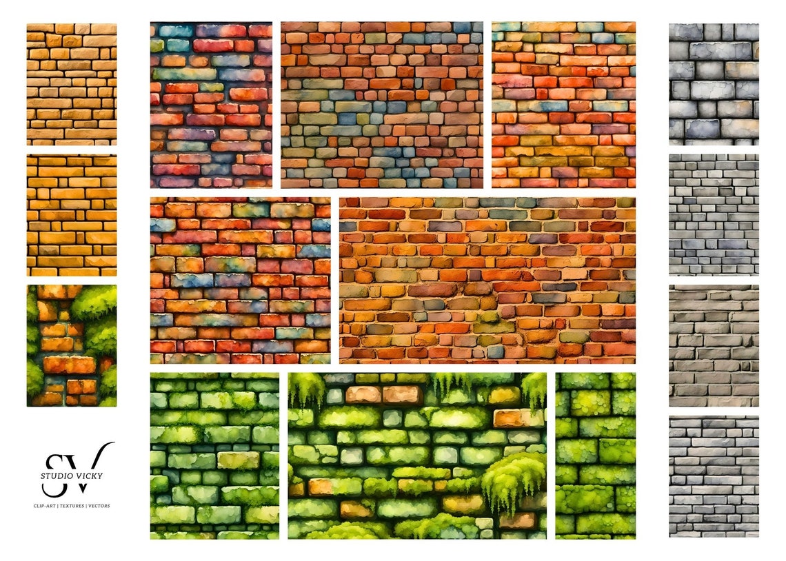 Brick Walls Digital Paper, Seamless Brick, Brick Wall Clipart, Instant ...