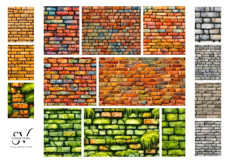 Brick Walls Digital Paper, Seamless Brick, Brick Wall Clipart, Instant ...