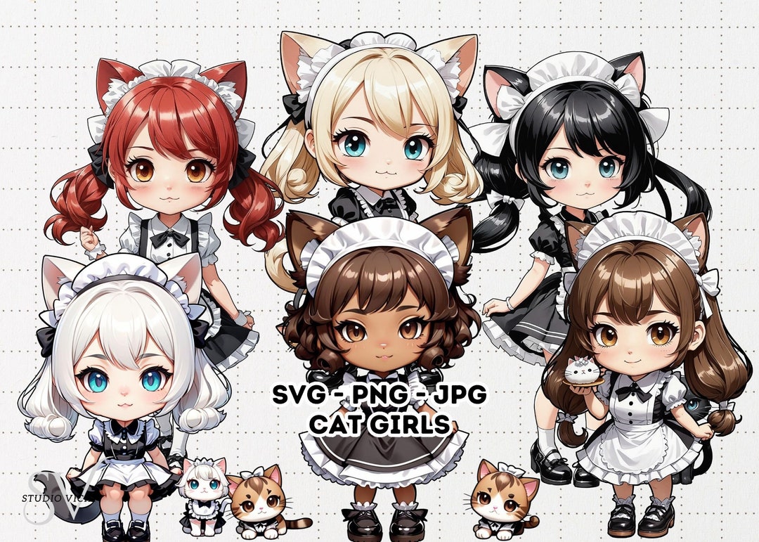 Chibi Anime Cat Girl Texture Bundle, Cute Cat Girl Drawings, Catgirl ...