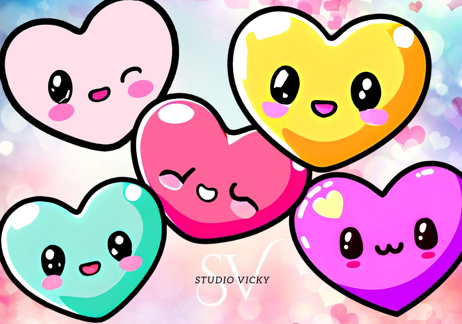 Kawaii Hearts Clipart, Emoji PNG Bundle (digital Download - Etsy