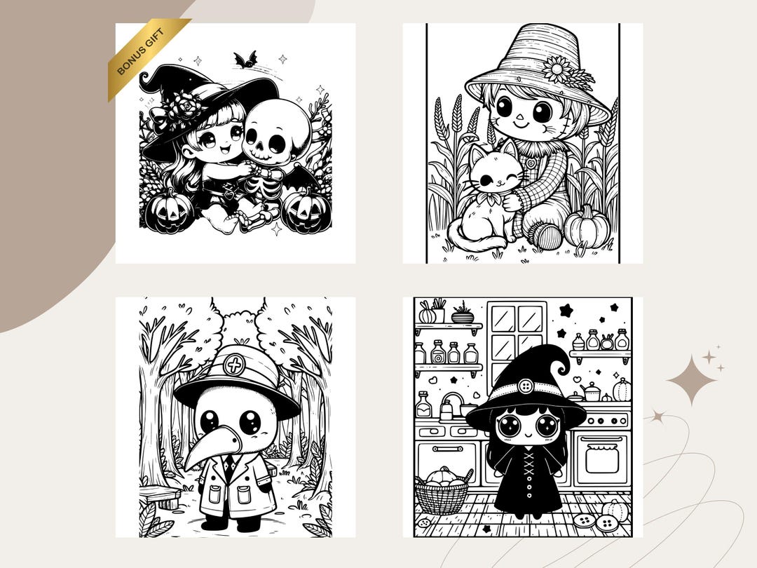 Spooky Cuties Coloring Book: Cozy Halloween Characters (PDF Download ...