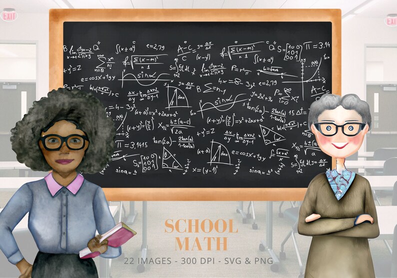School Math PNG Clipart, Instant Download, Watercolor Math Teacher ...