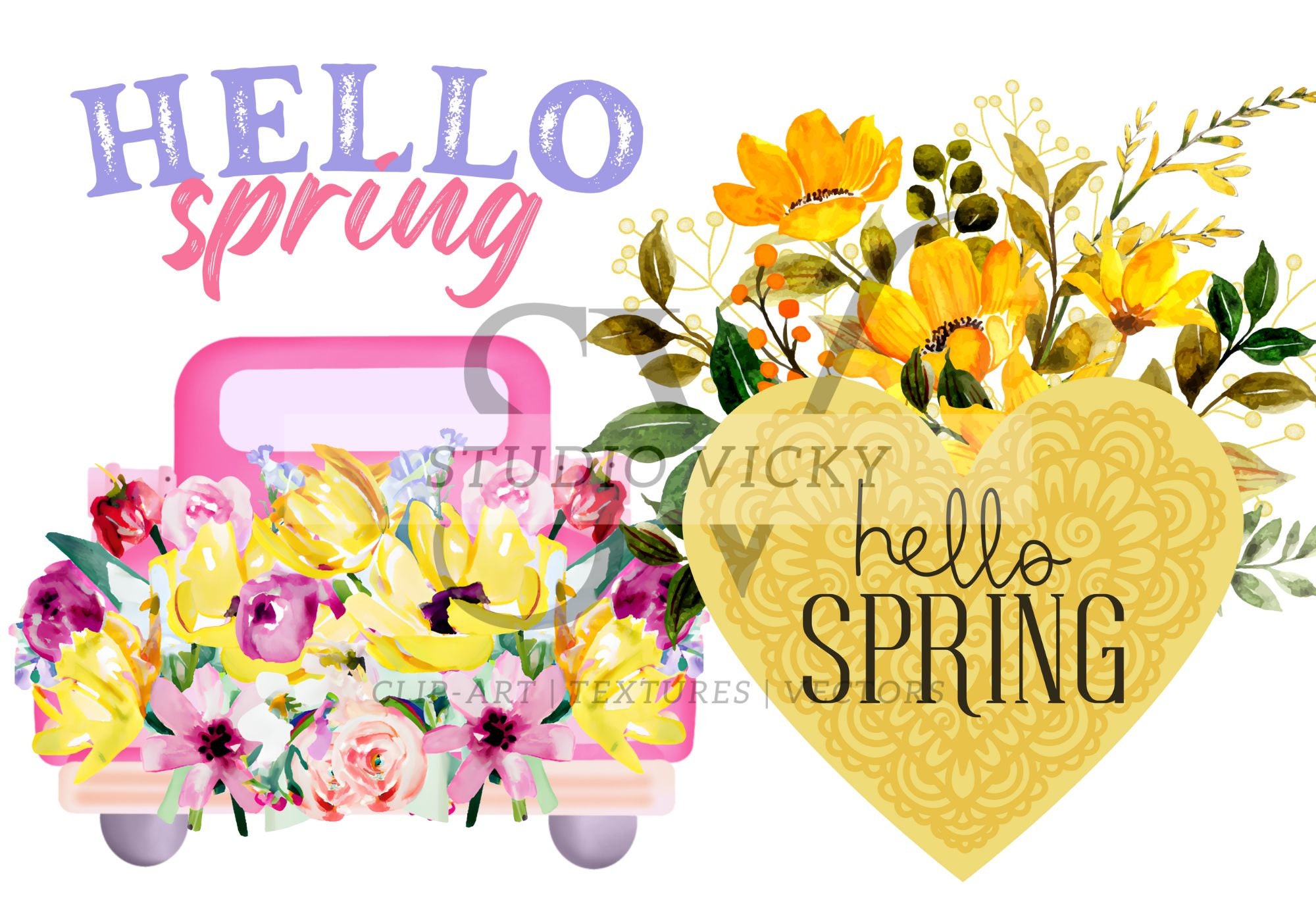 Hello Spring Clipart Bundle, Welcome Spring PNG, Hello Spring PNG ...